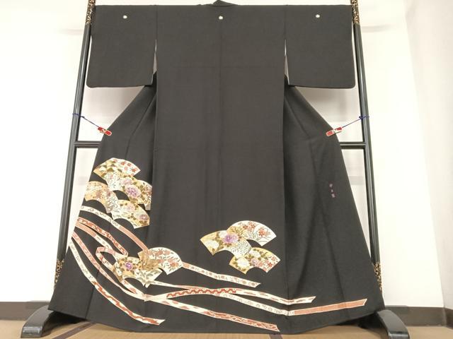 平和屋着物●京の名門　じゅらく謹製　帝王紫　黒留袖　駒刺繍　地紙重ね花文　金彩　ますいわ屋扱い　正絹　逸品　AABC0194zg