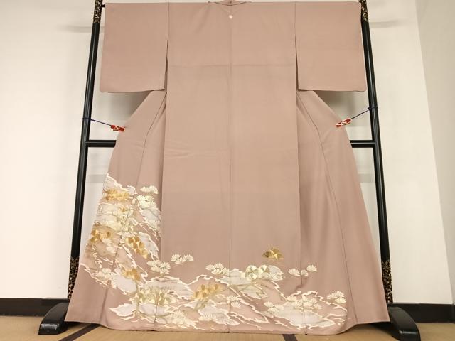 平和屋着物●豪華色留袖　駒刺繍　松　金彩　正絹　逸品　AABC0220zg