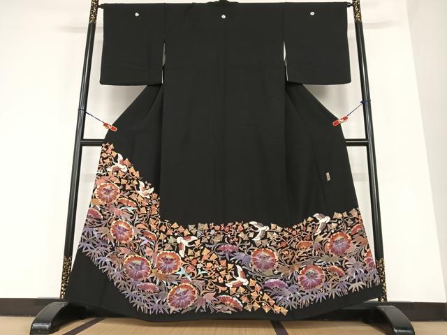 平和屋着物●本加賀友禅作家　中町博志　黒留袖　飛鶴笹梅花文　正絹　逸品　AABC0222zg