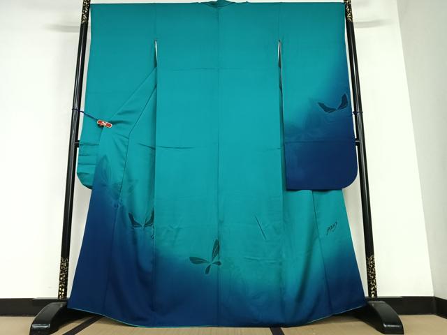 平和屋着物●染色作家　斉藤三才　振袖　舞蝶地紋　暈し染め　正絹　逸品　AABC0228zg