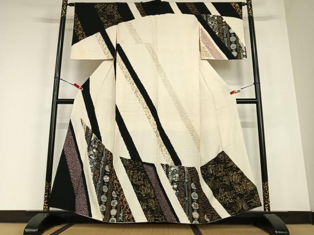 平和屋着物●訪問着　絞り　雪輪花蝶間道　金彩　正絹　逸品　AABC0235zg