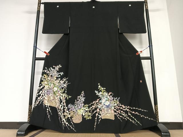 平和屋着物●本加賀友禅作家　茶谷孝志　黒留袖　花篭文　正絹　逸品　AABC0236zg