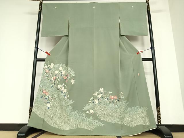 平和屋着物●本加賀友禅作家　柿本市郎　色留袖　笹竹花文　正絹　逸品　AABC0239zg