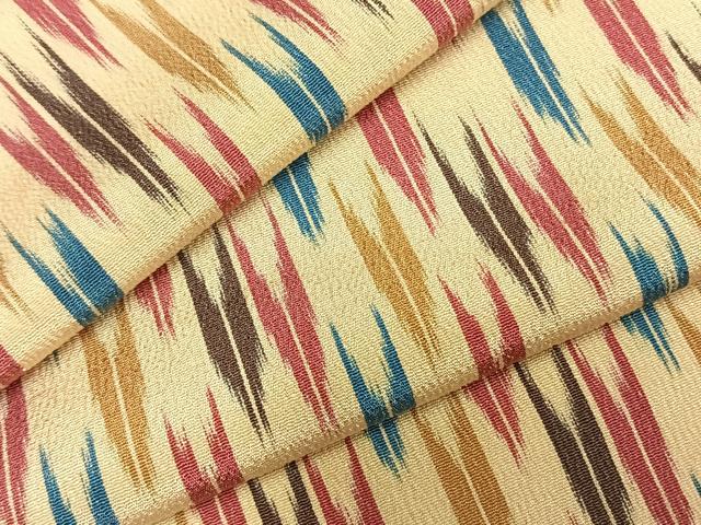 平和屋着物▽お召　単衣　矢羽文　正絹　逸品　AABC0257fy