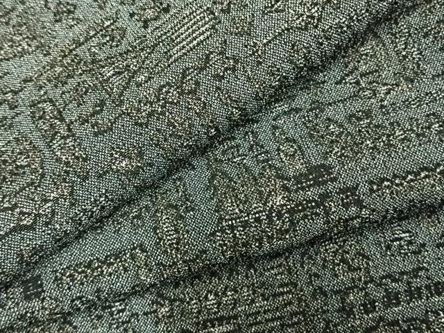 平和屋着物▽お召　単衣　幾何学文様　正絹　逸品　AABC0258fy