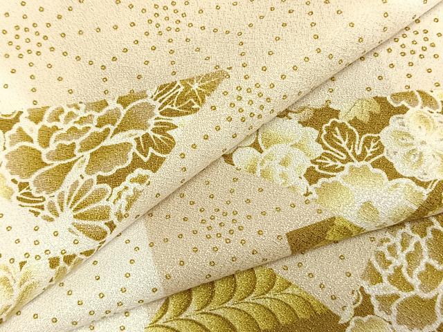 平和屋着物▽小紋　単衣　切嵌花文　麻の葉文様　洗える着物　AABC0283fy