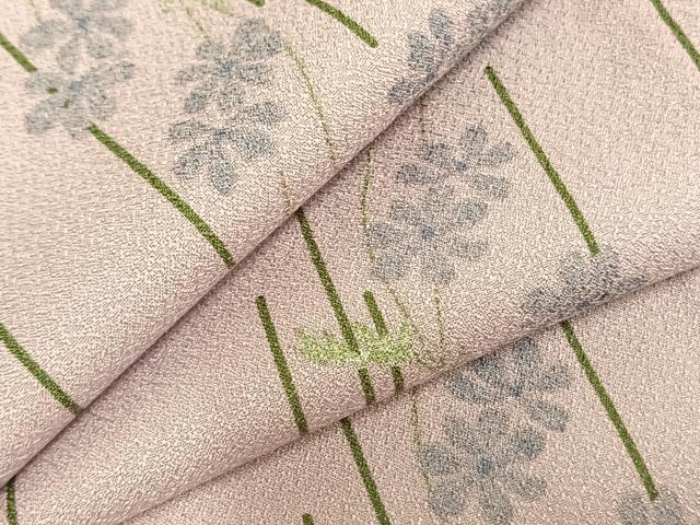 平和屋着物▽小紋　単衣　草花文　洗える着物　AABC0284fy