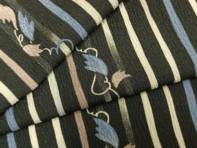 平和屋着物▽小紋　単衣　蔦の葉文　縞　洗える着物　AABC0300fy