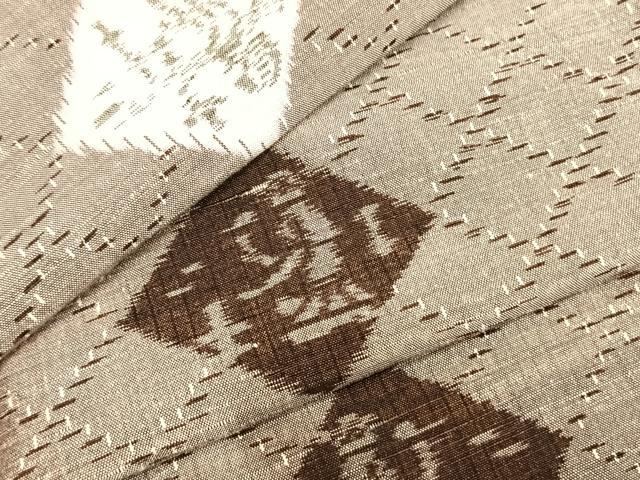 平和屋着物▽上質な紬　単衣　菱文　正絹　逸品　AABC0311fy