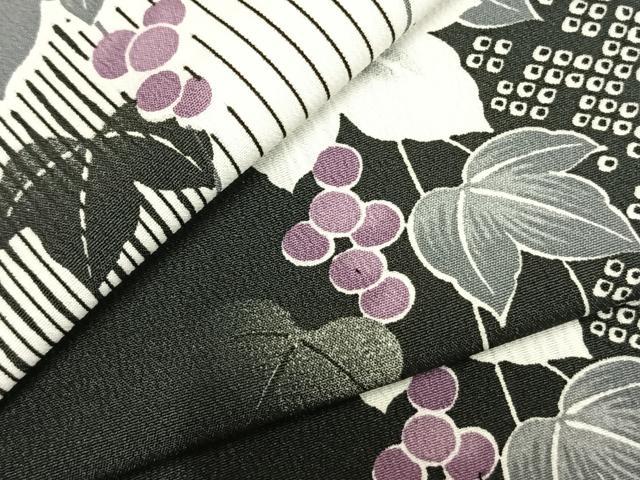 平和屋着物▽小紋　単衣　蔦の葉葡萄文　洗える着物　AABC0315fy