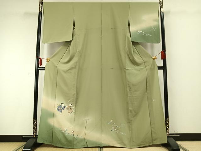 平和屋着物▽訪問着　単衣　作家物　人物文　暈し染め　正絹　逸品　AABC0330fy