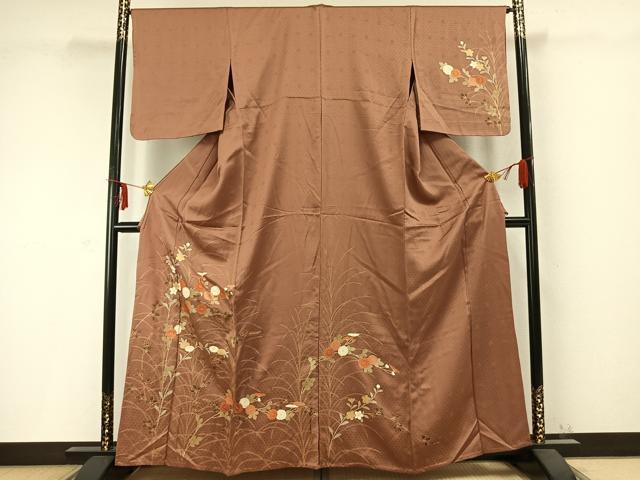 平和屋着物▽訪問着　単衣　草花文　金彩　正絹　逸品　AABC0336fy