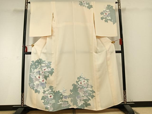 平和屋着物▽訪問着　単衣　草花文　正絹　逸品　AABC0342fy