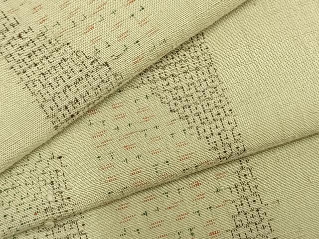 平和屋着物▽結城紬　単衣　100亀甲　色紙文　正絹　逸品　AABC0346fy