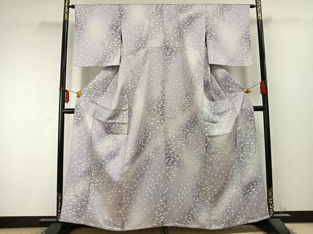 平和屋着物▽上質な小紋　単衣　舞花文　正絹　逸品　未使用　AABC0356fy