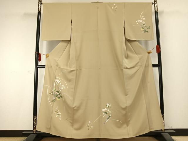 平和屋着物▽訪問着　単衣　友禅　作家物　草花文　正絹　逸品　未使用　AABC0380fy