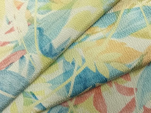 平和屋着物▽上質な小紋　単衣　手描き　草葉文　ロング丈　正絹　逸品　AABC0384fy