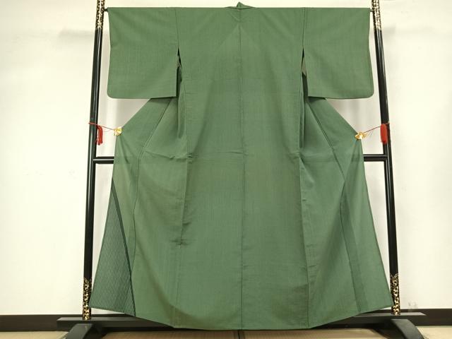 平和屋着物▽訪問着　単衣　紬地　縞　正絹　逸品　AABC0386fy