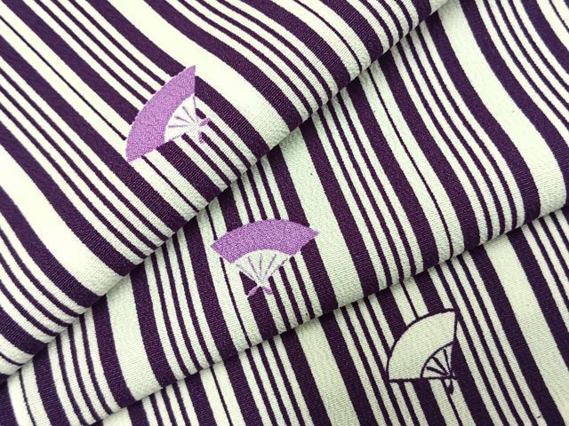 平和屋着物▽小紋　単衣　扇面文　洗える着物　AABC0399fy