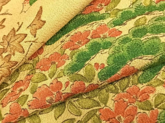 平和屋着物▽小紋　単衣　草花文　AABC0414fy