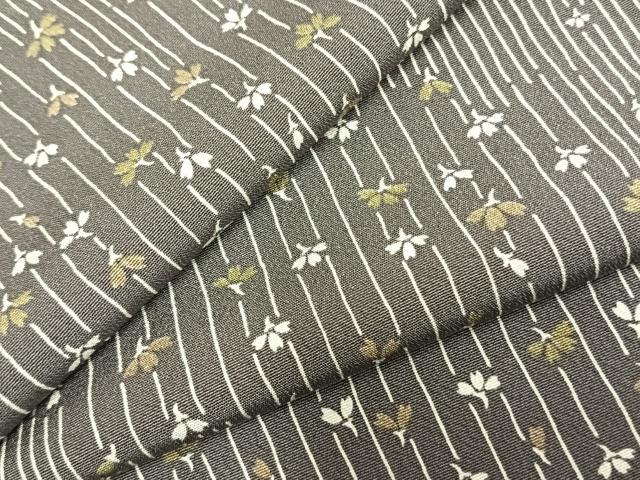 平和屋着物▽上質な小紋　単衣　舞花文　縞　正絹　逸品　AABC0425fy