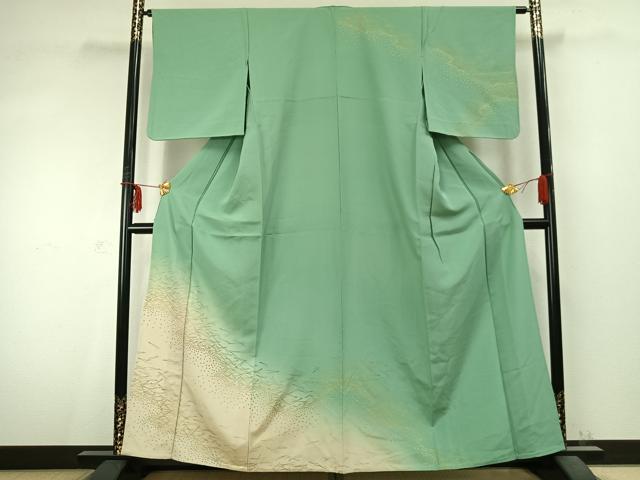 平和屋着物▽訪問着　単衣　敷松葉　金彩　正絹　逸品　AABC0439fy