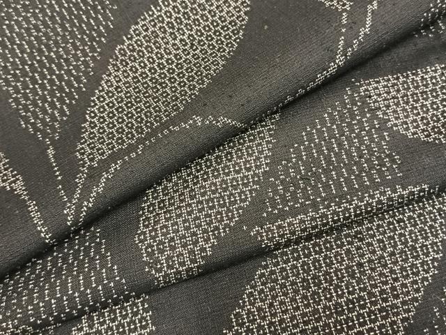 平和屋着物▽上質な紬　単衣　枝葉文　正絹　逸品　AABC0442fy