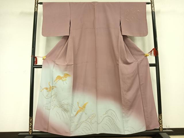 平和屋着物▽訪問着　単衣　飛鳥文　金糸　正絹　逸品　AABC0444fy