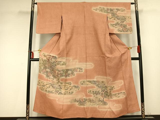 平和屋着物▽訪問着　単衣　風景人物文　正絹　逸品　AABC0457fy