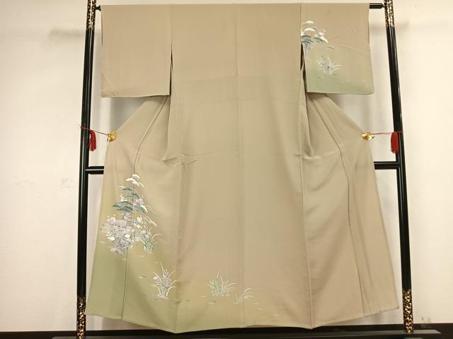 平和屋着物▽訪問着　単衣　草花文　正絹　逸品　AABC0484fy