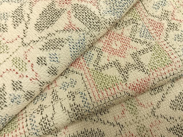 平和屋着物▽本塩沢　単衣　吉祥花文　正絹　逸品　AABC0500fy