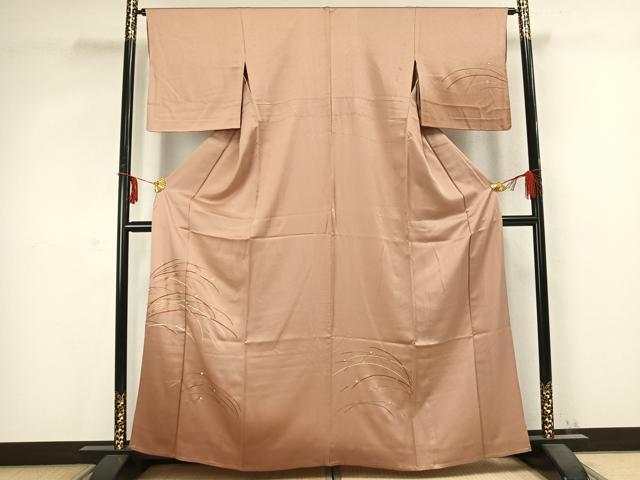 平和屋着物▽訪問着　単衣　刺繍　露芝文　金彩　正絹　逸品　AABC0501fy