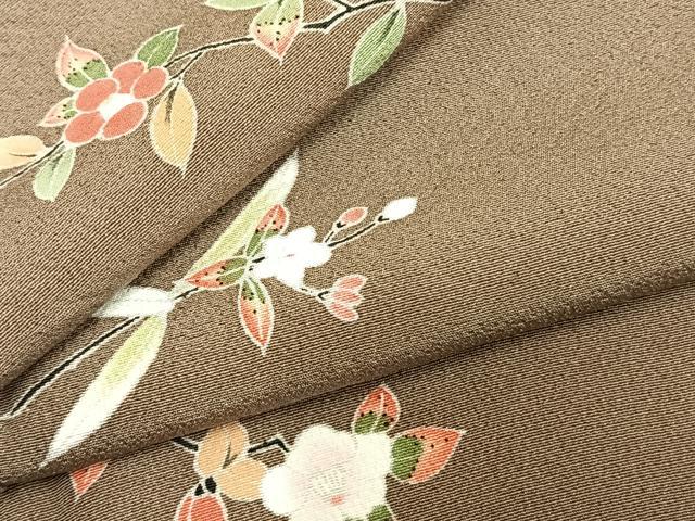 平和屋着物▽上質な小紋　単衣　枝花文　正絹　逸品　AABC0510fy