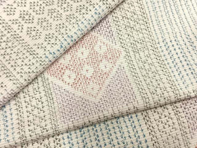 平和屋着物▽上質な紬　単衣　幾何学文様　正絹　逸品　AABC0536fy