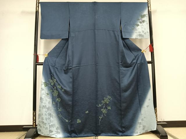 平和屋着物▽訪問着　単衣　葡萄蔦の葉文　暈し染め　正絹　逸品　AABC0540fy