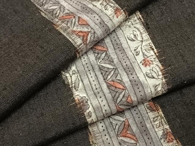 平和屋着物▽上質な紬　単衣　立涌文　黒地　正絹　逸品　AABC0555fy