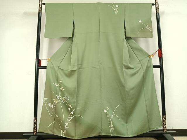 平和屋着物▽訪問着　単衣　枝花文　暈し染め　金彩　正絹　逸品　AABC0573fy