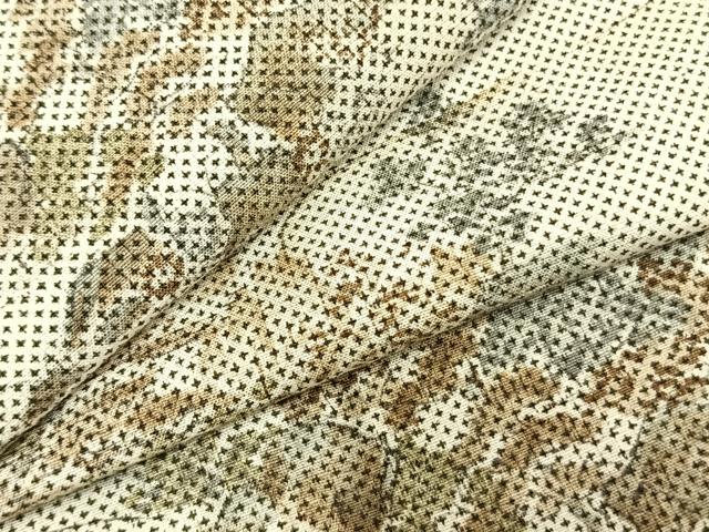 平和屋着物▽上質な紬　単衣　樹林文　正絹　逸品　AABC0585fy