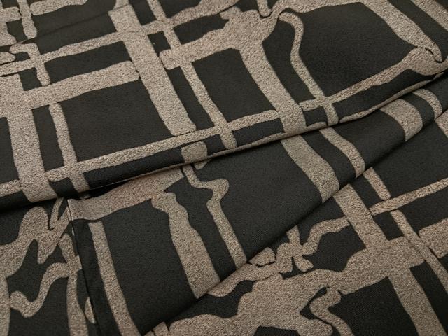 平和屋着物●上質な小紋　変わり格子　黒地　正絹　逸品　AABC0607ph