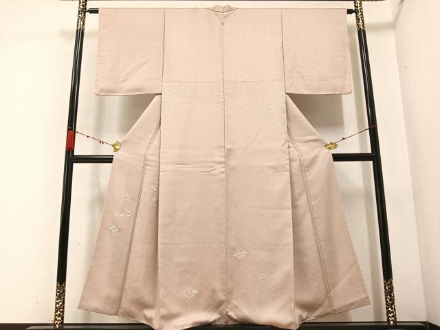 平和屋着物●無地絵羽訪問着　刺繍　菱文　色無地　灰梅色　正絹　逸品　AABC0608ph