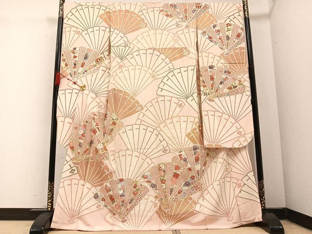平和屋着物●豪華振袖　駒刺繍　檜扇吉祥花文　金彩　正絹　逸品　AABC0630ph