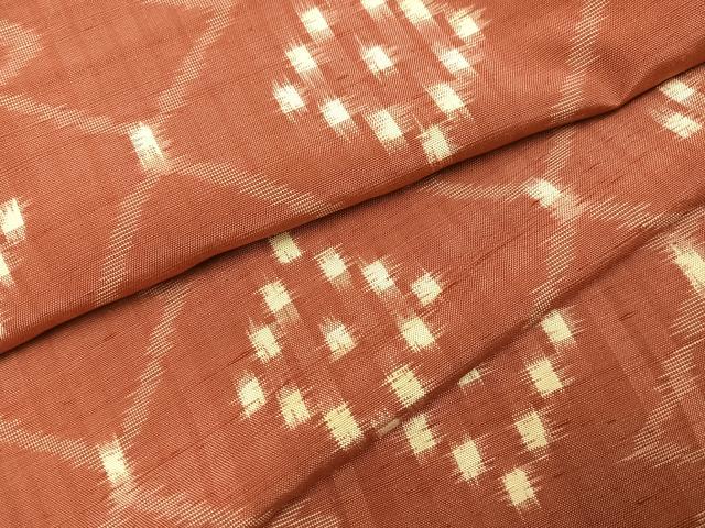 平和屋着物●上質な紬　幾何学文様　紅樺色　正絹　逸品　AABC0632ph