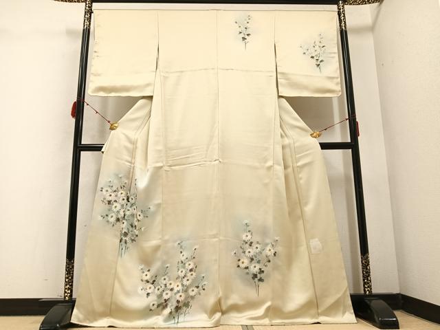 平和屋着物●訪問着　作家物　手描き　草花文　暈し染め　正絹　逸品　AABC0657ph