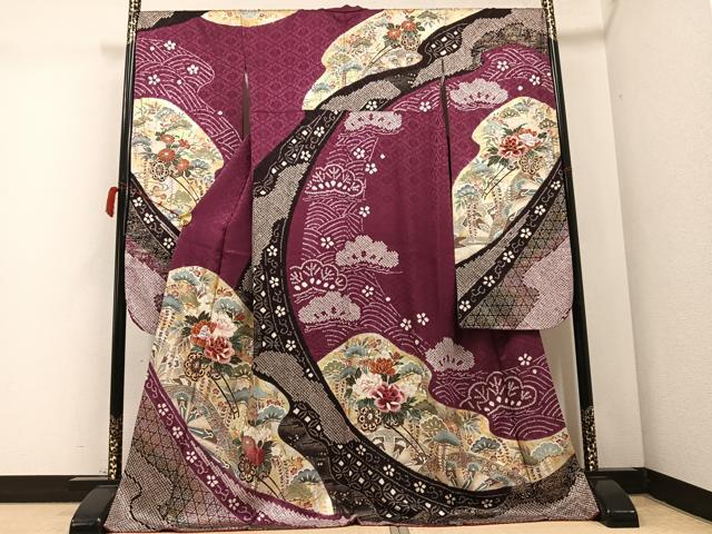 平和屋着物●豪華振袖　駒刺繍　絞り　花車文　金彩　ロング丈　正絹　逸品　AABC0673ph