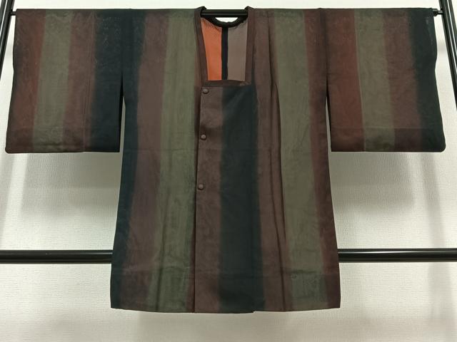 平和屋着物▽道行コート　スリーシーズン　春夏秋　塵除け　間道　正絹　逸品　AABC0687jh