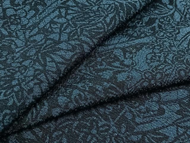 平和屋着物▽上質な小紋　単衣　藍　型染め　草花文　鬼しぼ縮緬　正絹　逸品　AABC0695jh