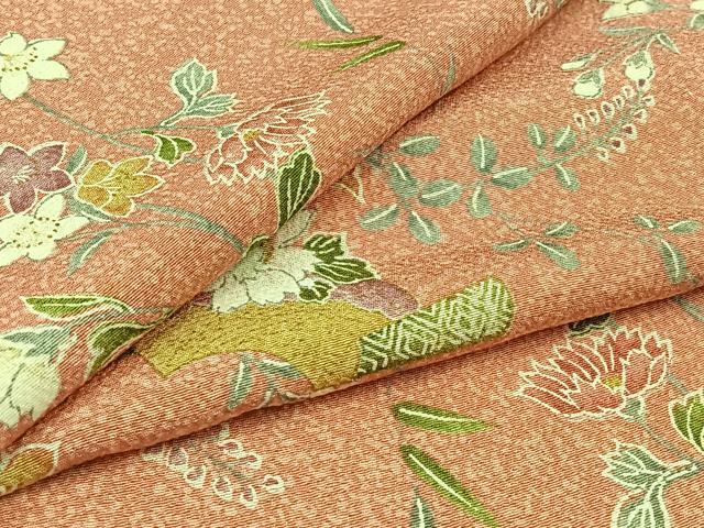 平和屋着物▽上質な小紋　単衣　地紙花文　正絹　逸品　AABC0696jh