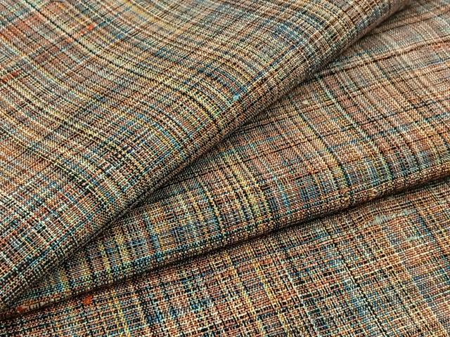平和屋着物▽上質な紬　単衣　格子　正絹　逸品　AABC0719jh