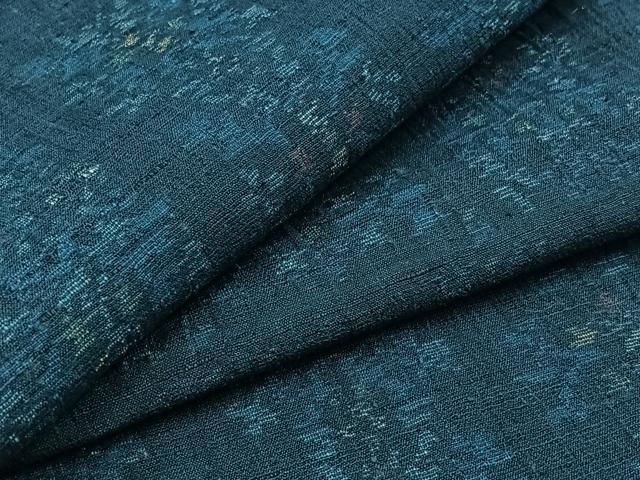 平和屋着物▽上質な紬　単衣　草花文　正絹　逸品　AABC1232jh