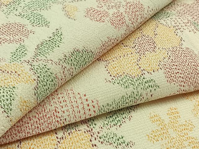 平和屋着物▽本塩沢　単衣　草花文　正絹　逸品　AABC1703jh